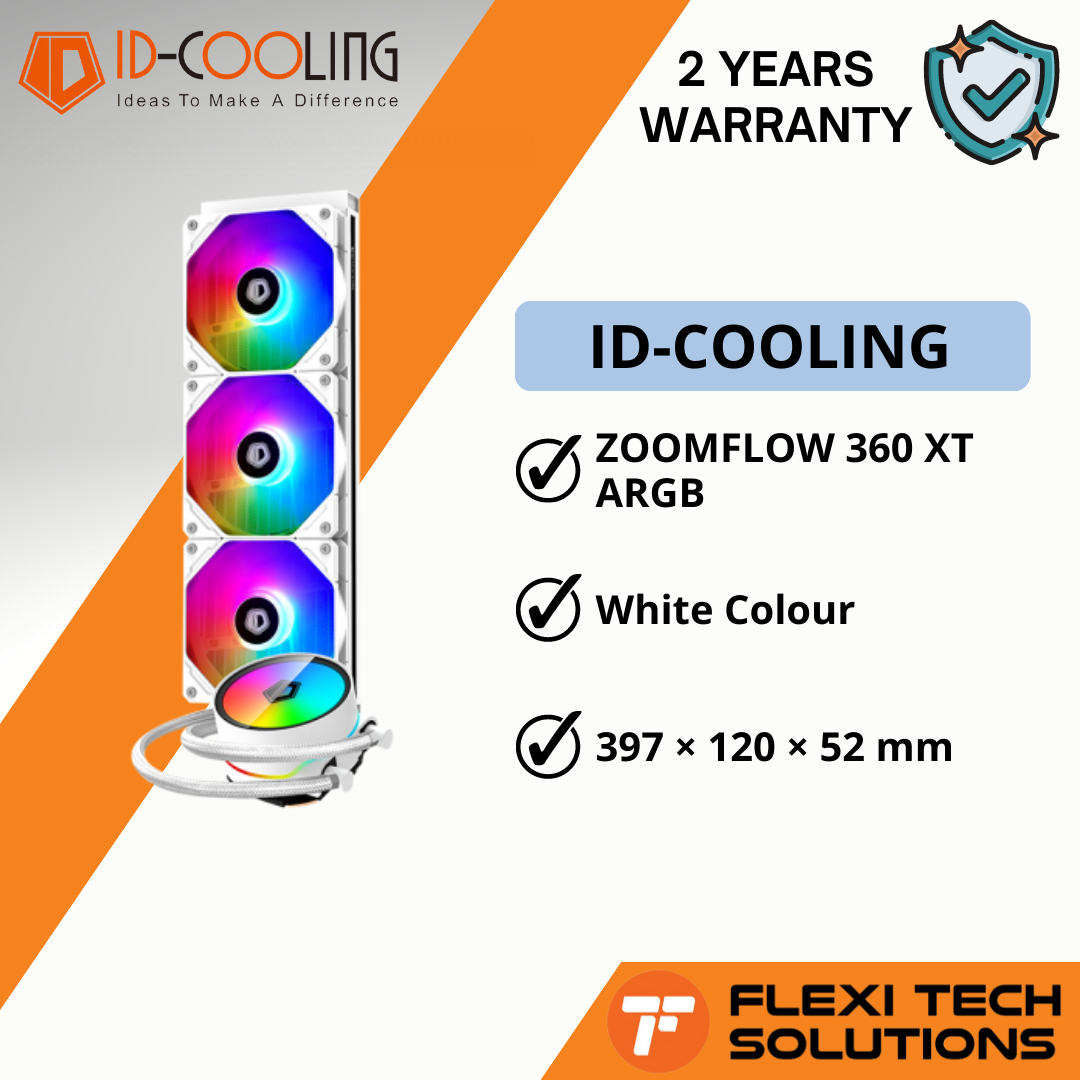 Flexi Tech ID-COOLING ZoomFlow 360 XT ARGB AIO Liquid Cooler Black / White Compatible with ...