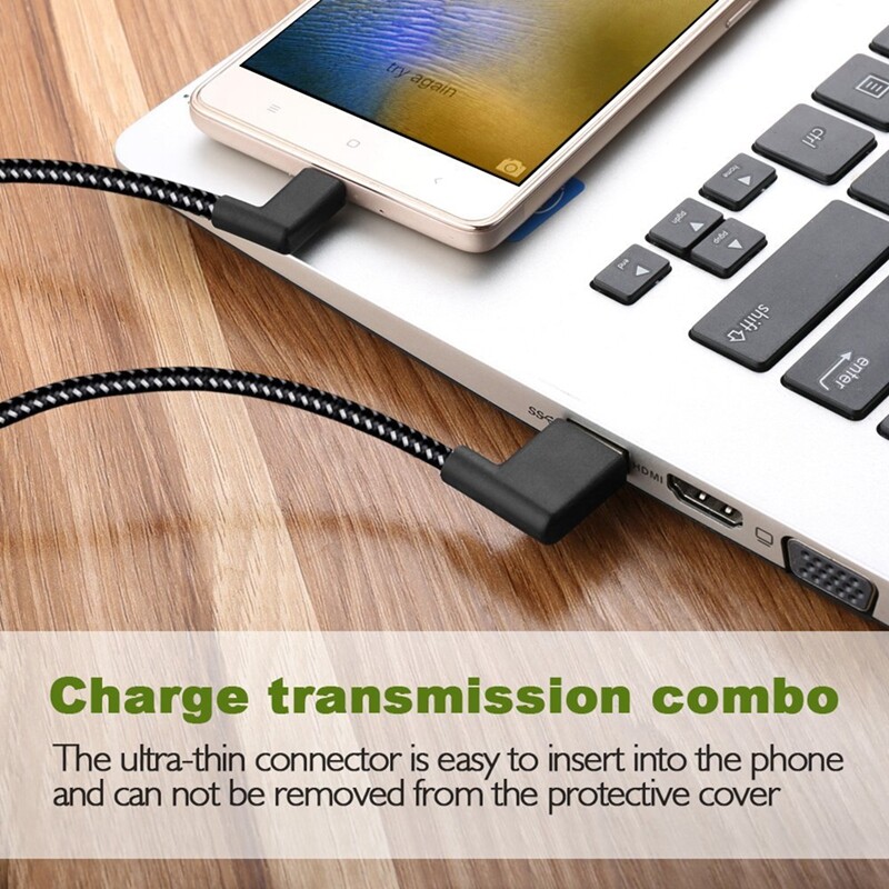 90 Degree Angle Connector Nylon Braided Smartphone Charger Cable Micro ...