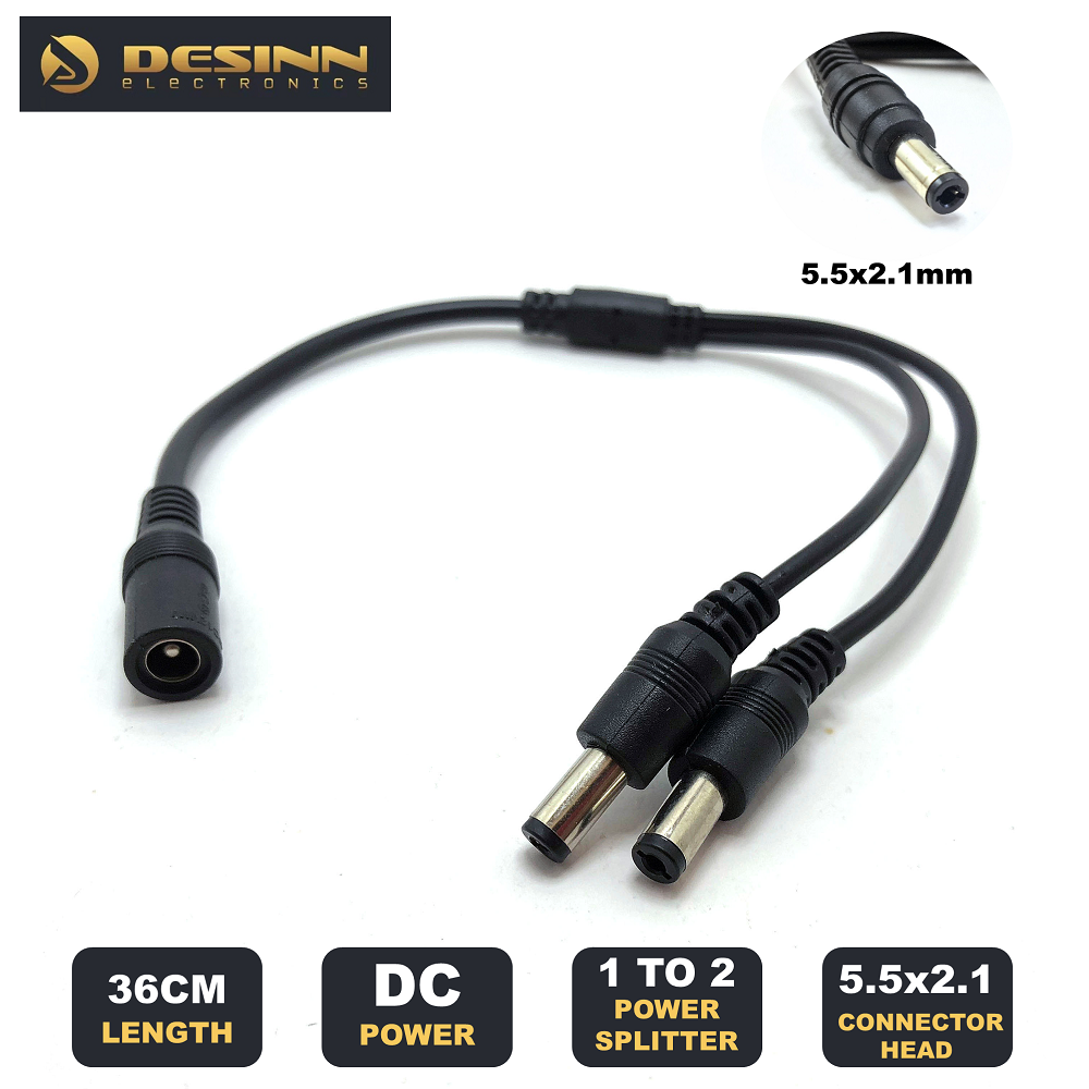 2 Way DC Power Splitter Cable Barrel Plug 5.5mm x 2.1mm for CCTV ...