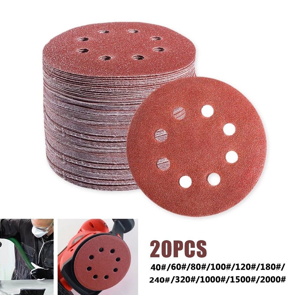 20pcs 5 Inch 125mm Round Sandpaper 8 Hole Hook & Loop Grit 40-2000 ...