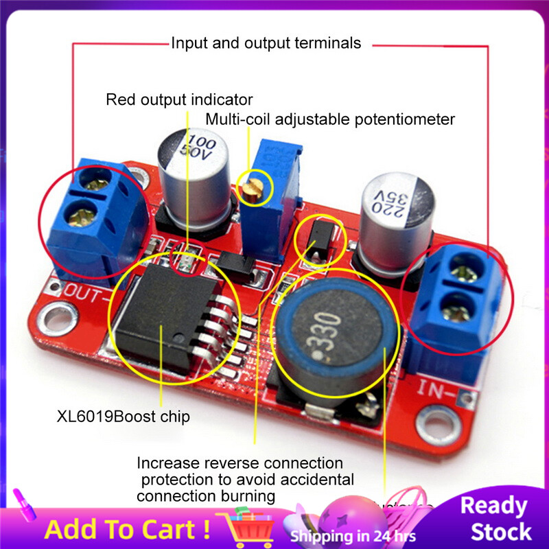 Bfaccia XL6019 Step-Up 5A Current DCไปDC 3V-35Vถึง5V-40V Boostโมดูลจ่าย ...