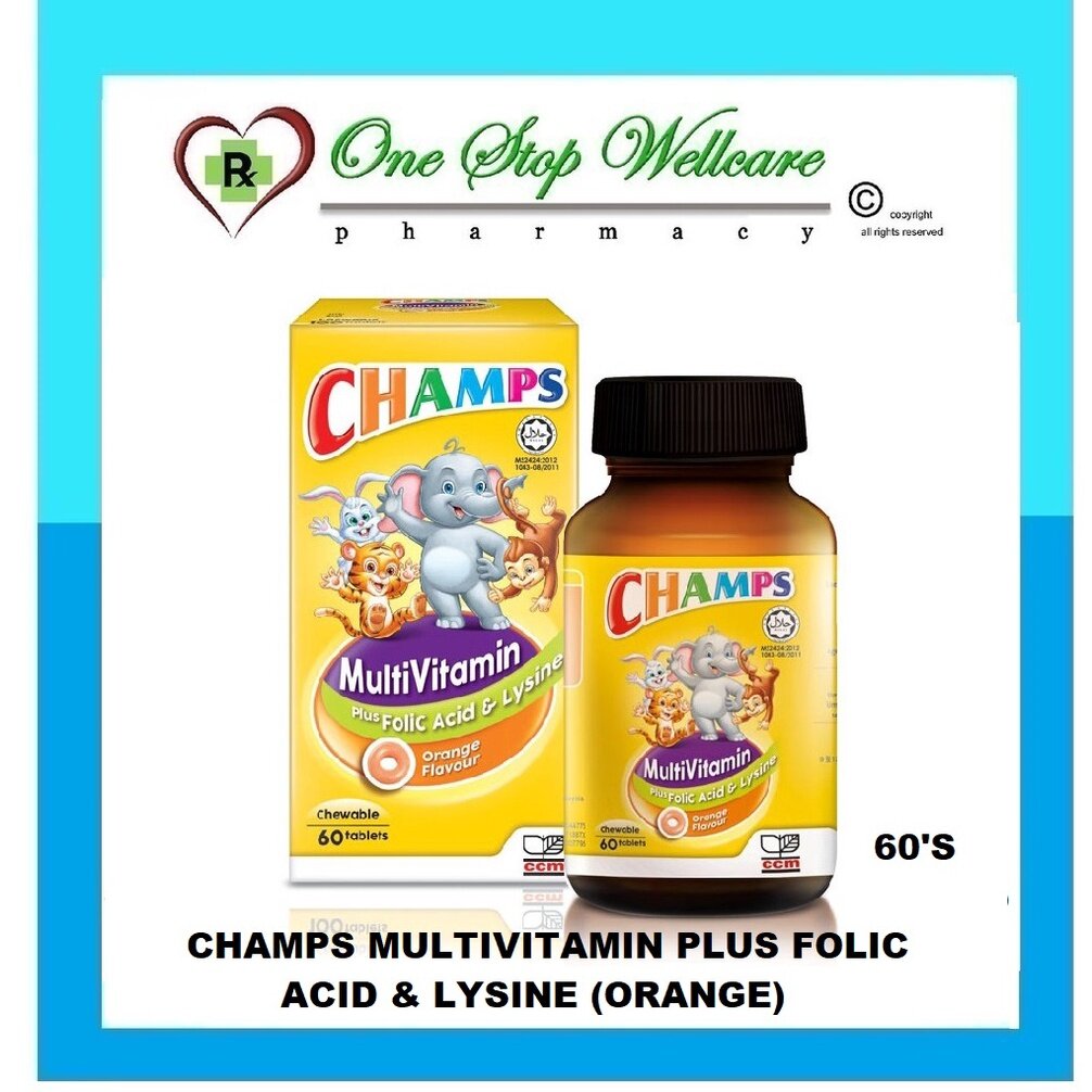 CHAMPS MULTIVITAMIN PLUS FOLIC ACID & LYSINE (ORANGE) 60'S / 100'S | Lazada