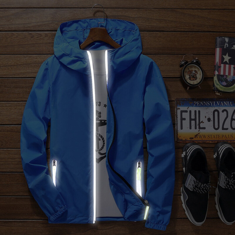 FDN เสื้อกันแดดมีฮู้ดผู้ชายแห้งเร็วสีทึบเสื้อคลุมกันแดดพร้อมแถบสะท้อน ...