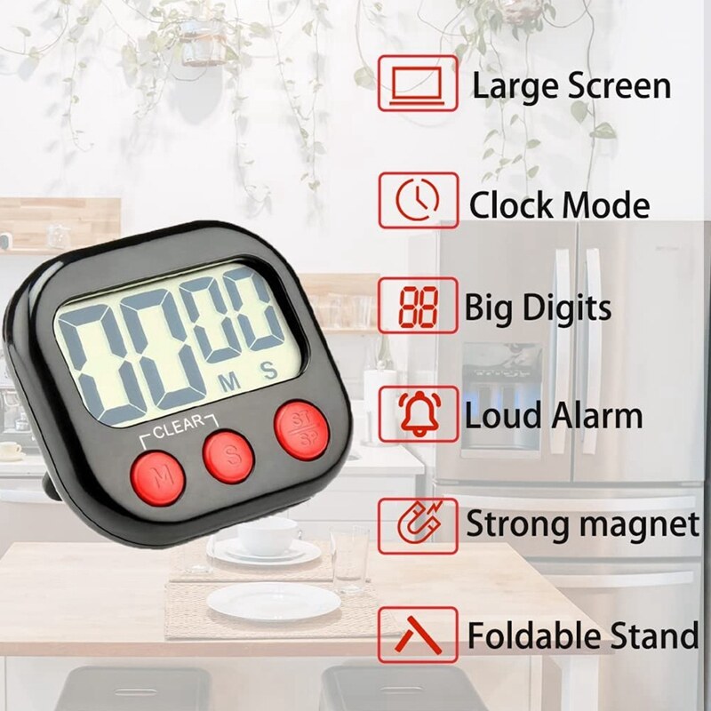 Kitchen Timer, Digital Visual Timer Magnetic Clock Stopwatch Countdown Timer, Large LCD Screen ...