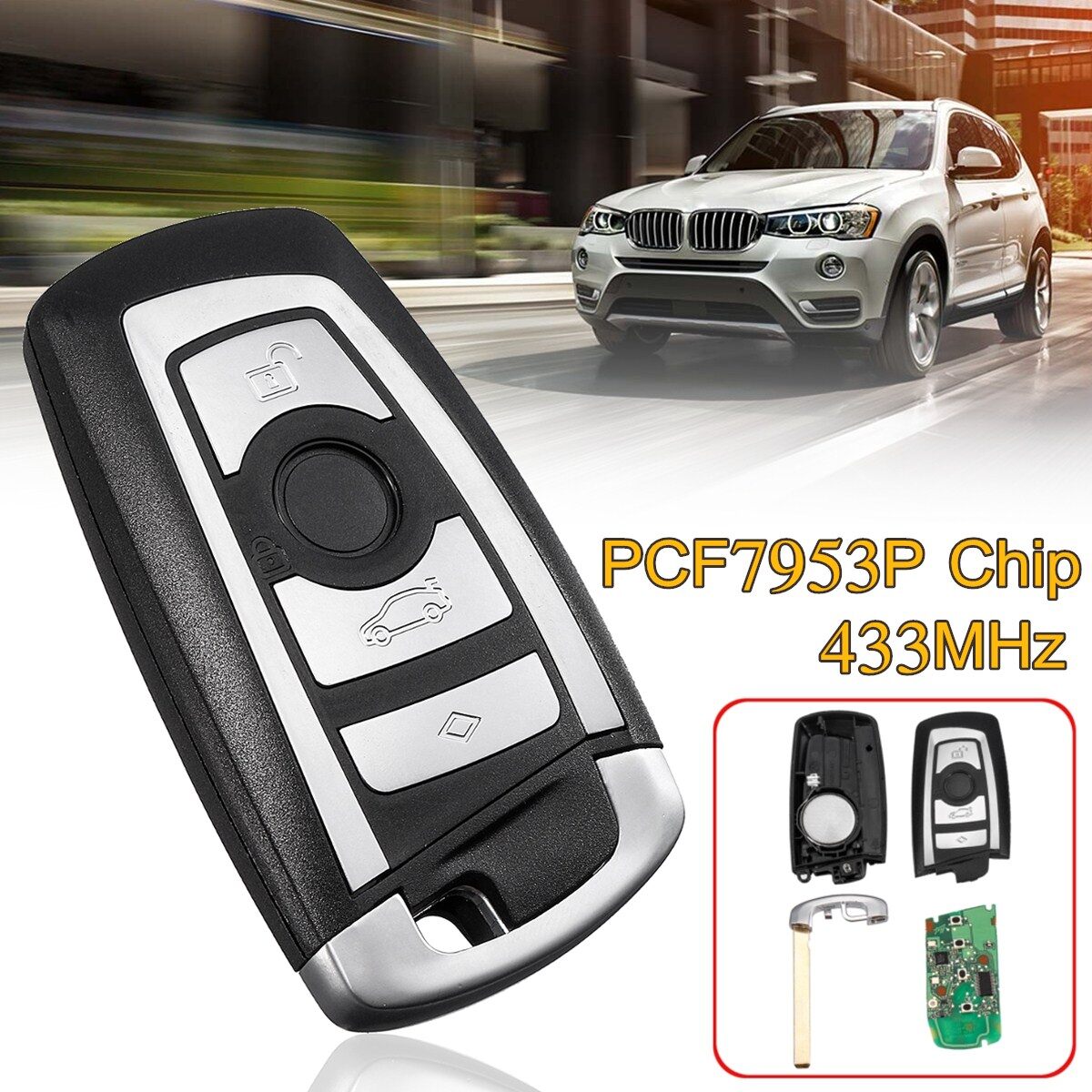 4ปุ่มกุญแจรีโมต Fob 433MHz Key เปลี่ยน PCF7953P ชิป433MHz สำหรับ BMW 3 ...