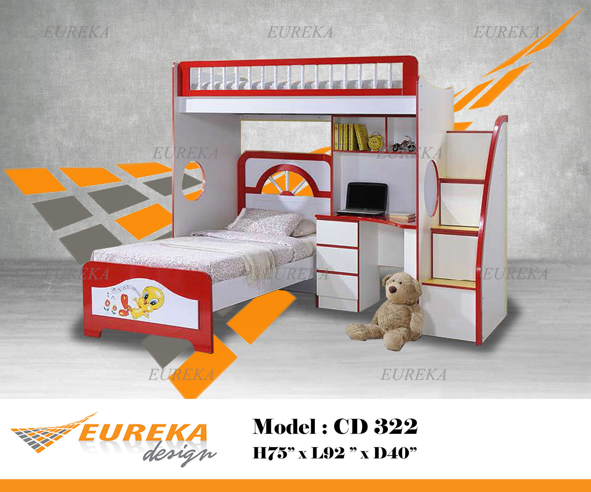 EUREKA Children Single Double Decker Loft Bed / Katil Budak Cartoon ...