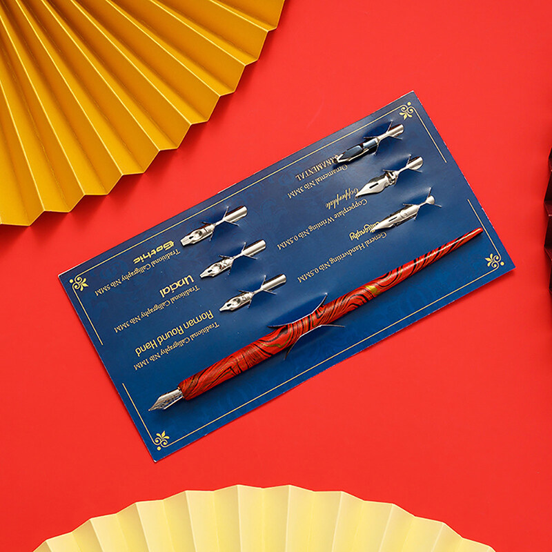 TANG Fountain Pens Vintage Wood Calligraphy Dip Holder 6 Nibs Lettering ...