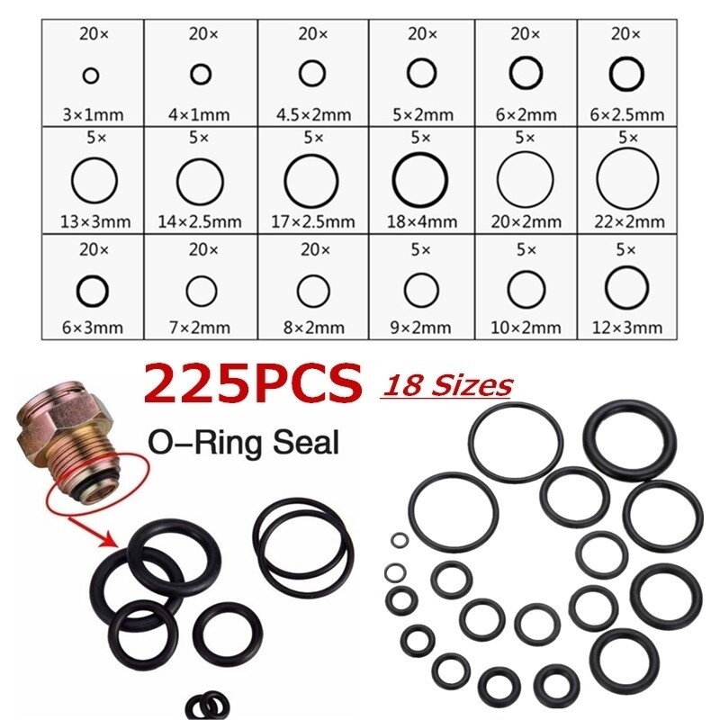 225Pcs Black Rubber O Ring O-Ring Gasket Water Pipe Washer Seal ...