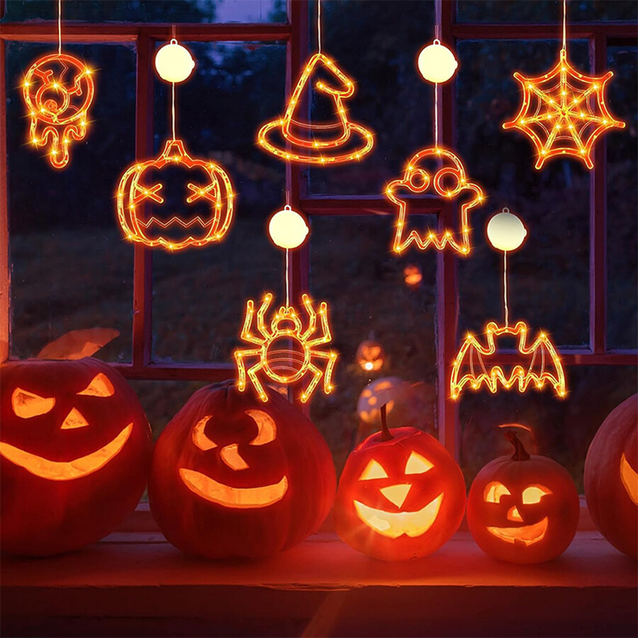 WEFILM Halloween Window Light Halloween Decorations Orange Pumpkin ...