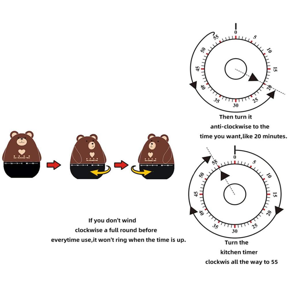 Bear Kitchen Timer Mechanical Kitchen Timer Clock Multipurpose Lovely ...