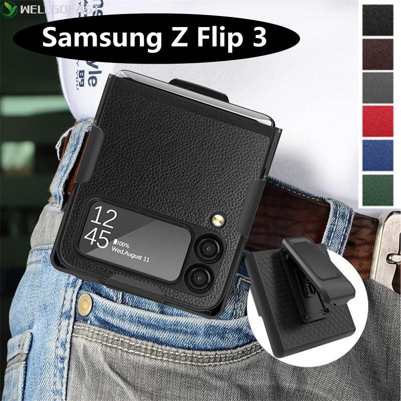กลับคลิปเคสโทรศัพท์สำหรับ Samsung Galaxy Z Flip 3 5G Flip3 Zflip3ลายผิว ...
