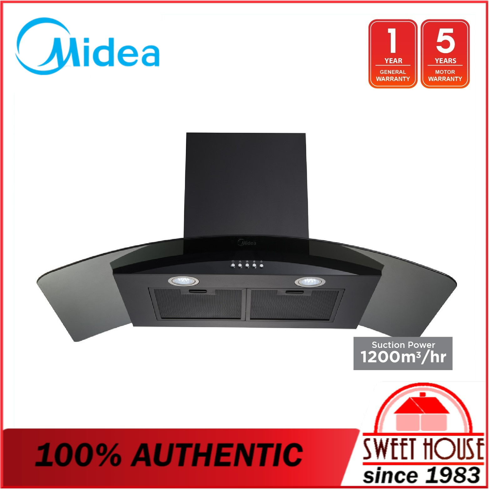 Midea MCH-90MV1 Curve Designer Cooker Hood - Suction power 1200m³ | Lazada