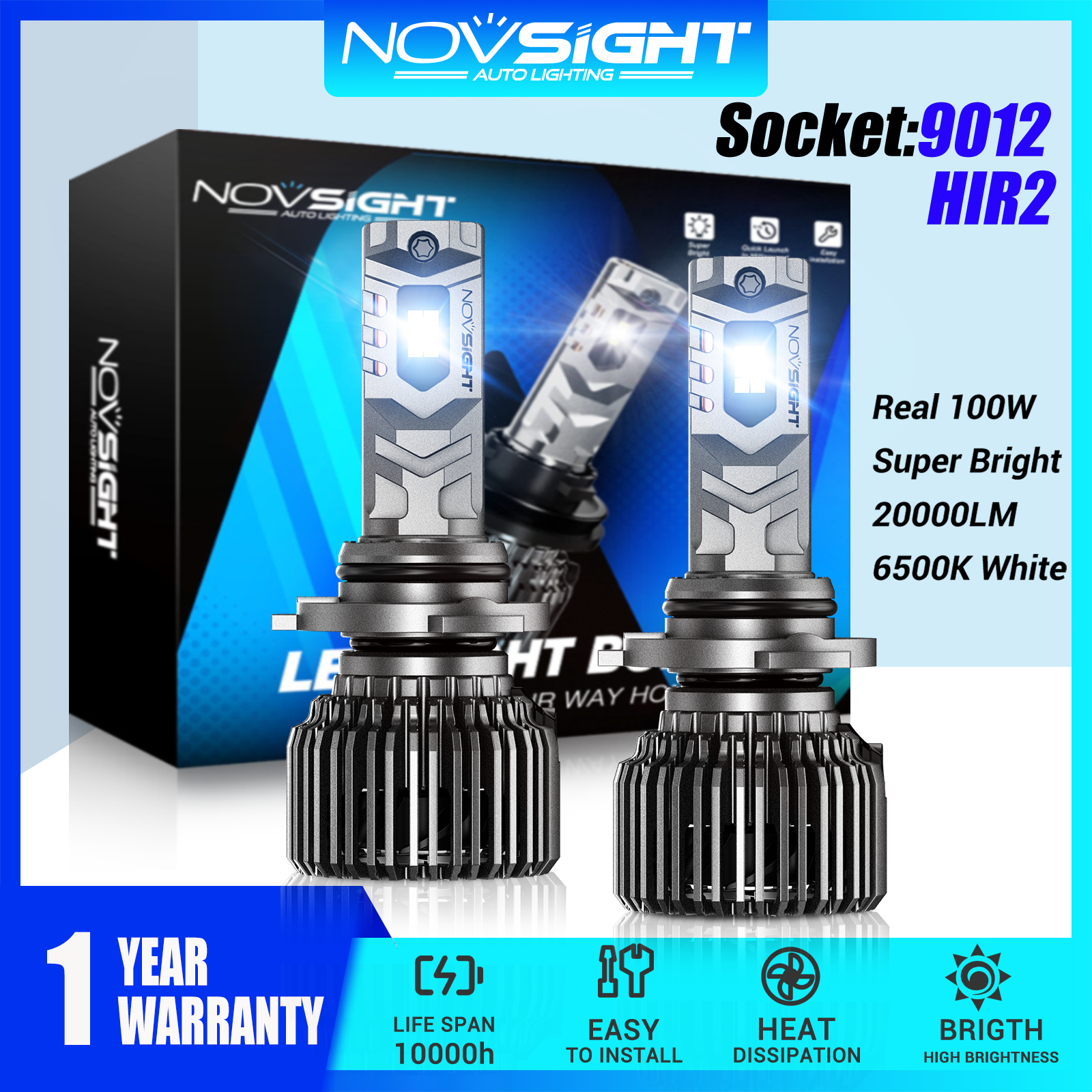 Novsight N75 LED Lights for Car 9012 HIR2 LED Headlight Bulb Kit High ...