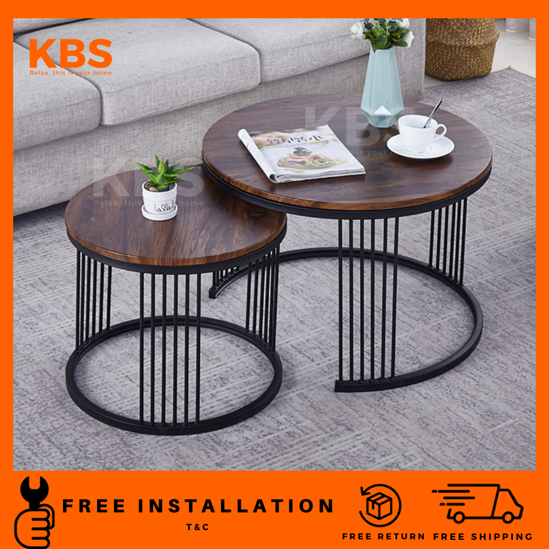 (FREE Installation+Shipping) KBS 2pcs Hanni Round Wood Table Top with Epoxy Metal Steel Leg ...