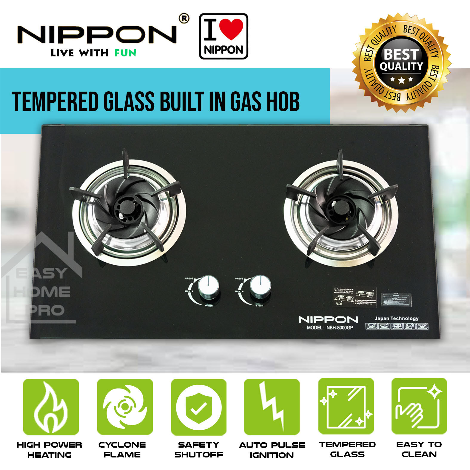 NIPPON NBH-8000GP DOUBLE BURNER BUILT IN HOB (GAS FLOW SAFETY CUTOFF ...