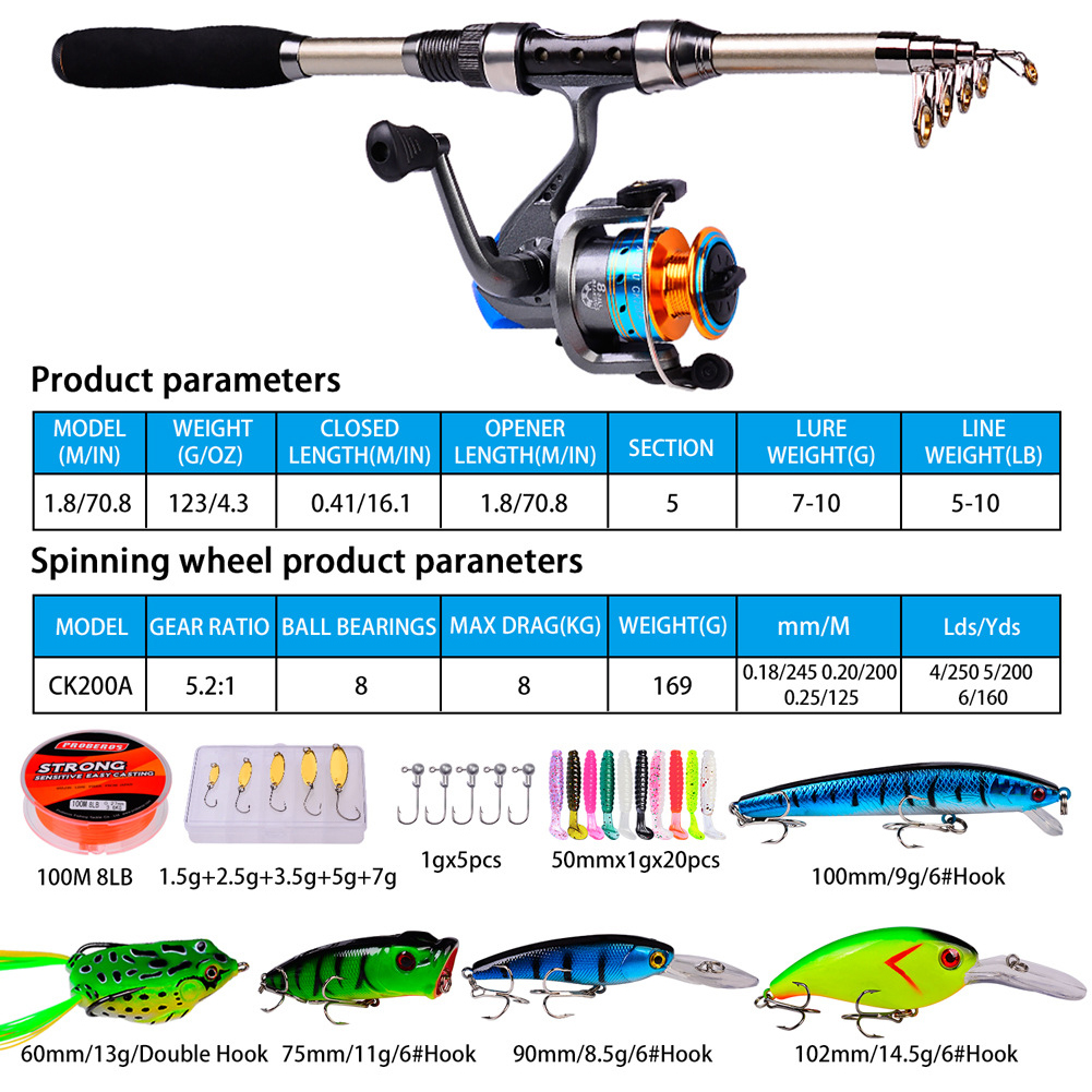 ฟรีเรือ CODs คันเบ็ดแบบพกพา Reel Combo ชุดคันเบ็ดตกปลา Spinning Reel ...
