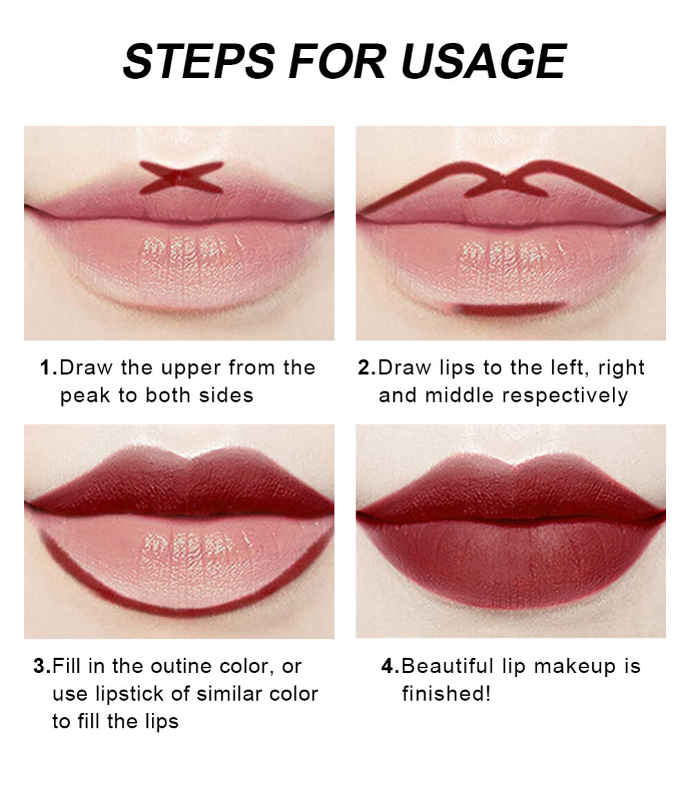 QIBEST Portable Lipstick Set 【 Lip Glaze + Lip Liner】 Long-Lasting ...