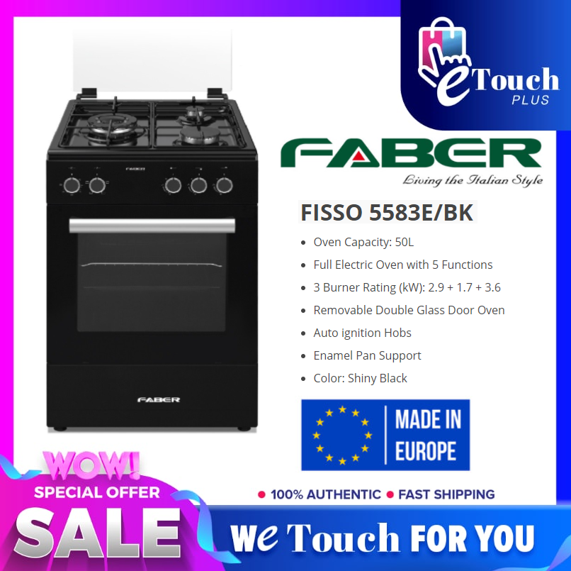 FABER FREE STANDING COOKER 5 BURNER with 100L ELECTRIC OVEN 8 FUNCTIONS ...