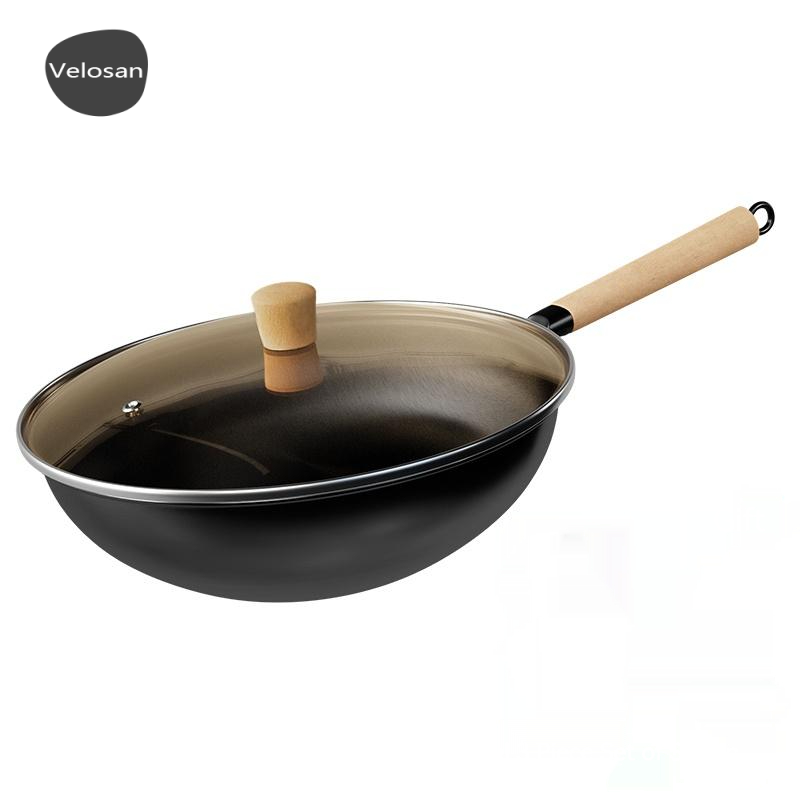 Velosan® German Imported 32cm Cast Iron Wok Set, Real Stainless Steel ...