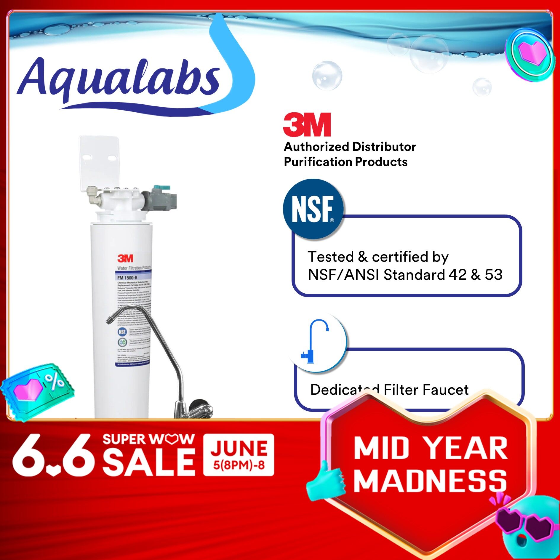 3M Under Sink Drinking Water Filter FM1500-B / FM1500B Point Of Use Water Filtration / AquaLabs ...