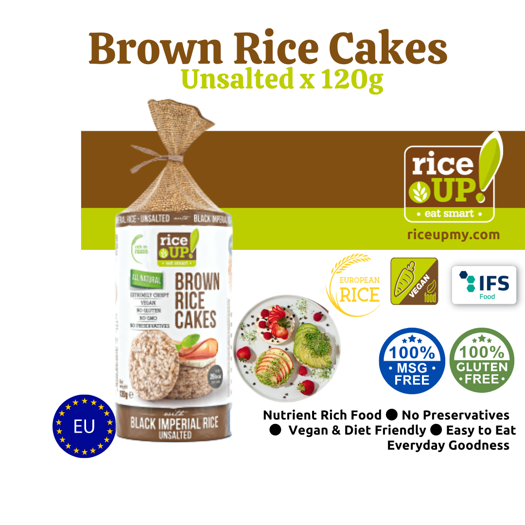 Unsalted Whole Grain Brown Rice Cakes 120g By RiceUP Gluten Free & NO ...