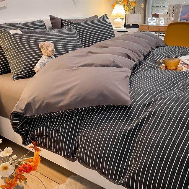 【hot】 100 Cotton Bed Four piece Is Wind Bed Sheet Quilt Cover Solid ...