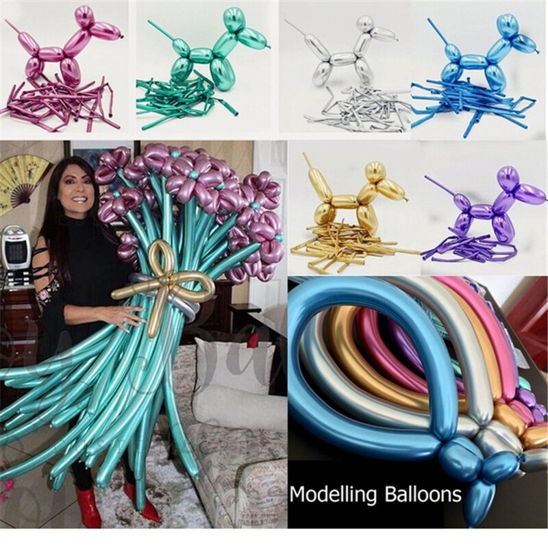 10pcs Metallic Long Balloons DIY Strip Long Shape Balloon Tying Twist ...