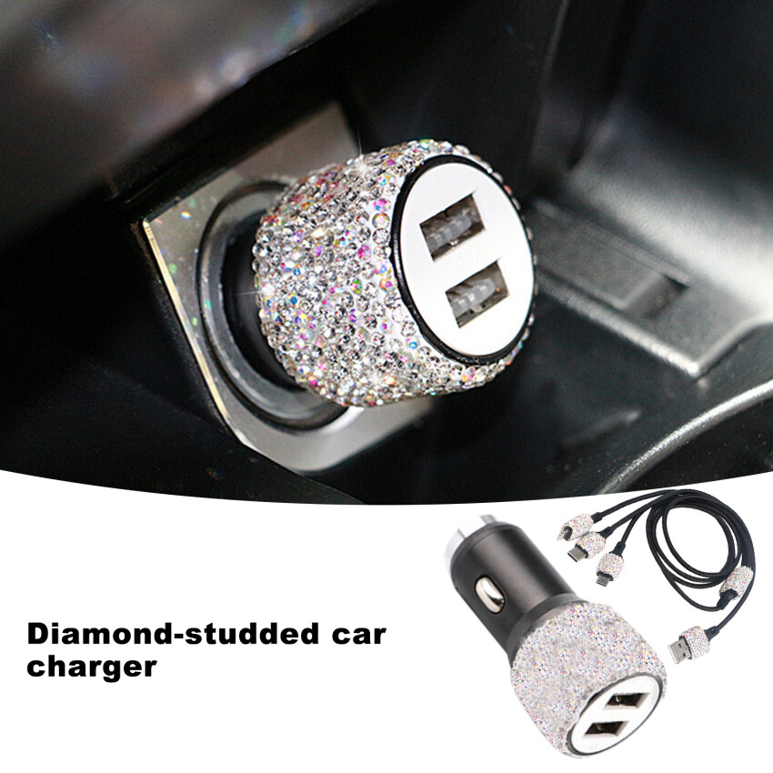 brsente Bling USB ที่ชาร์จแบตในรถ5V 2.1A,อะแดปเตอร์ชาร์จเร็วสองพอร์ต ...