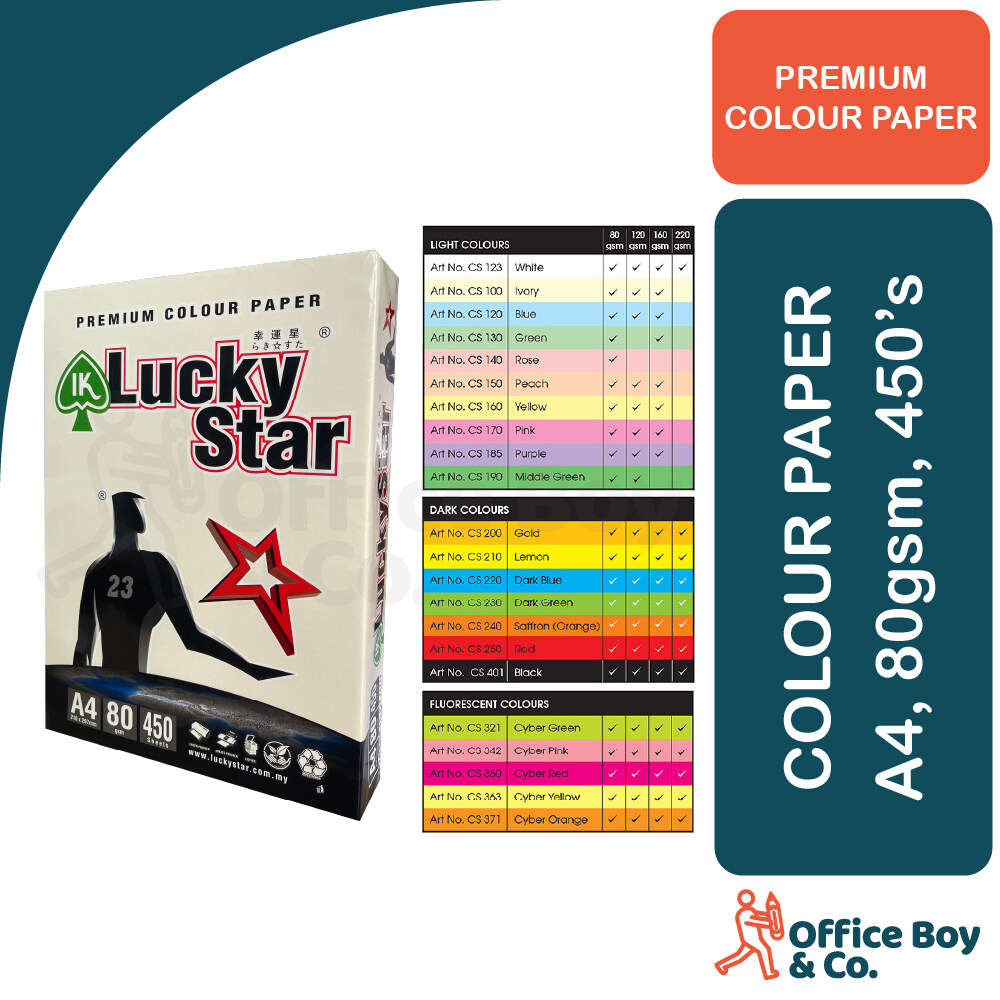A4 IK Lucky Star 80gsm Colour Paper 450 Sheets / Kertas Warna A4 ...
