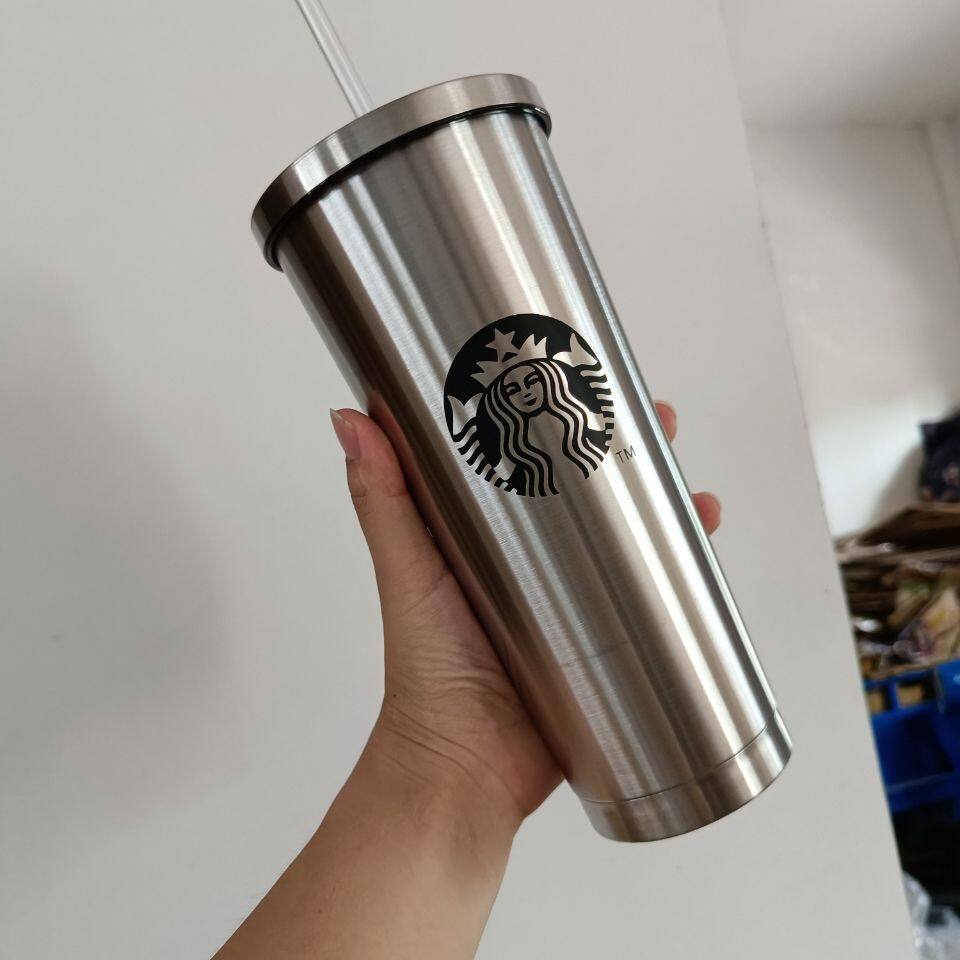 Starbuck 2021ฤดูร้อน710Ml และเทพธิดาเทพธิดาเงินสแตนเลสสตีลฟางถ้วยแบบพกพาที่มาพร้อมกับถ้วยดื่ม ...
