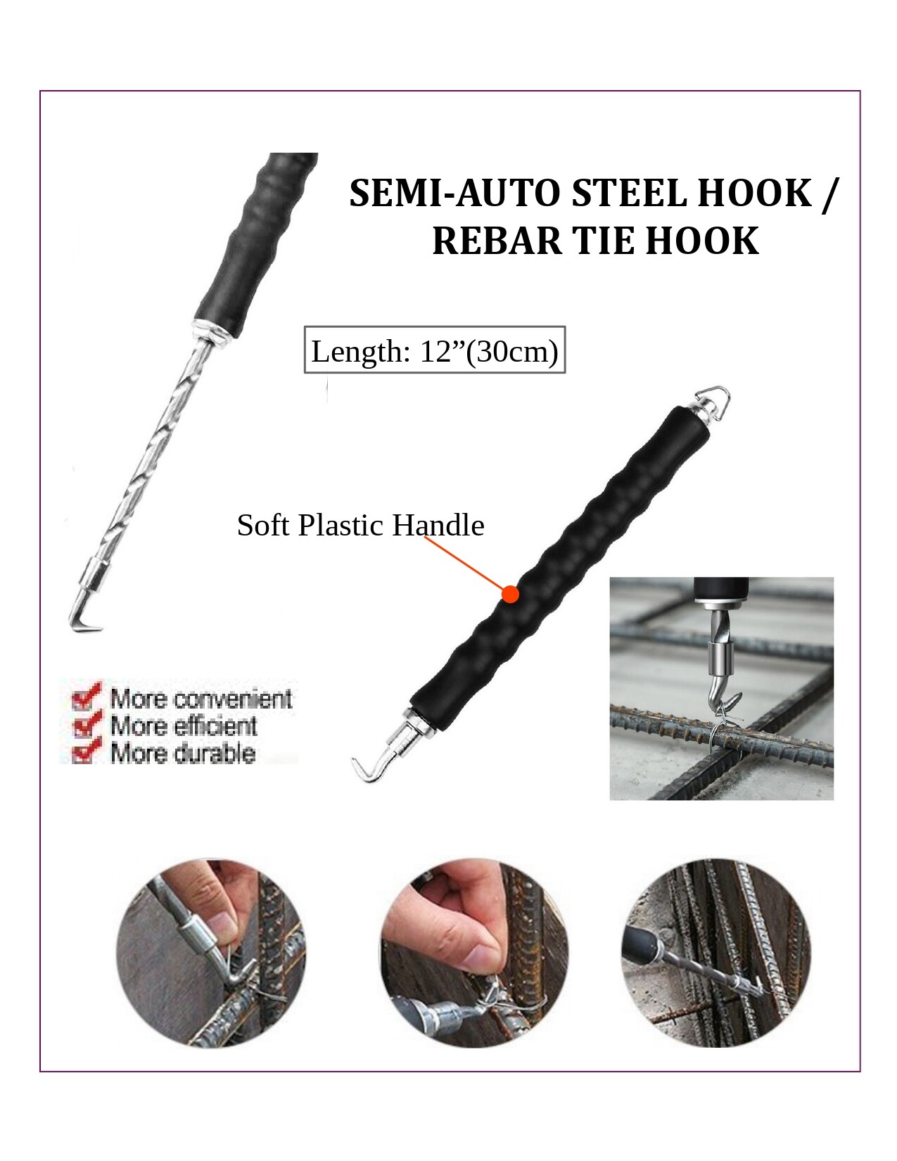 12 Inch Semi Auto Steel Bar Hook Rebar Tie Hook Pengikat Dawai Besi 12 Inch Semi Auto Steel Bar Hook Rebar Tie Hook Pengikat Dawai Besi