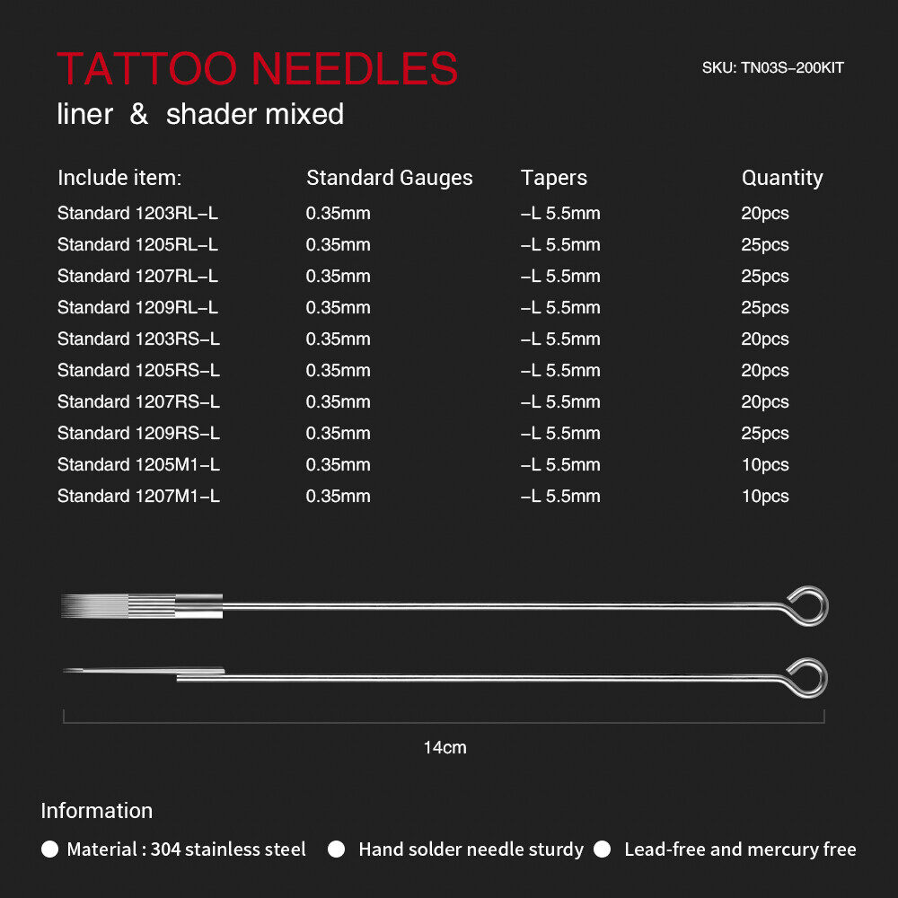 CNC 50/100/200Pcs Mixed Tattoo Needle Set RL RM M1 Stainless Steel ...