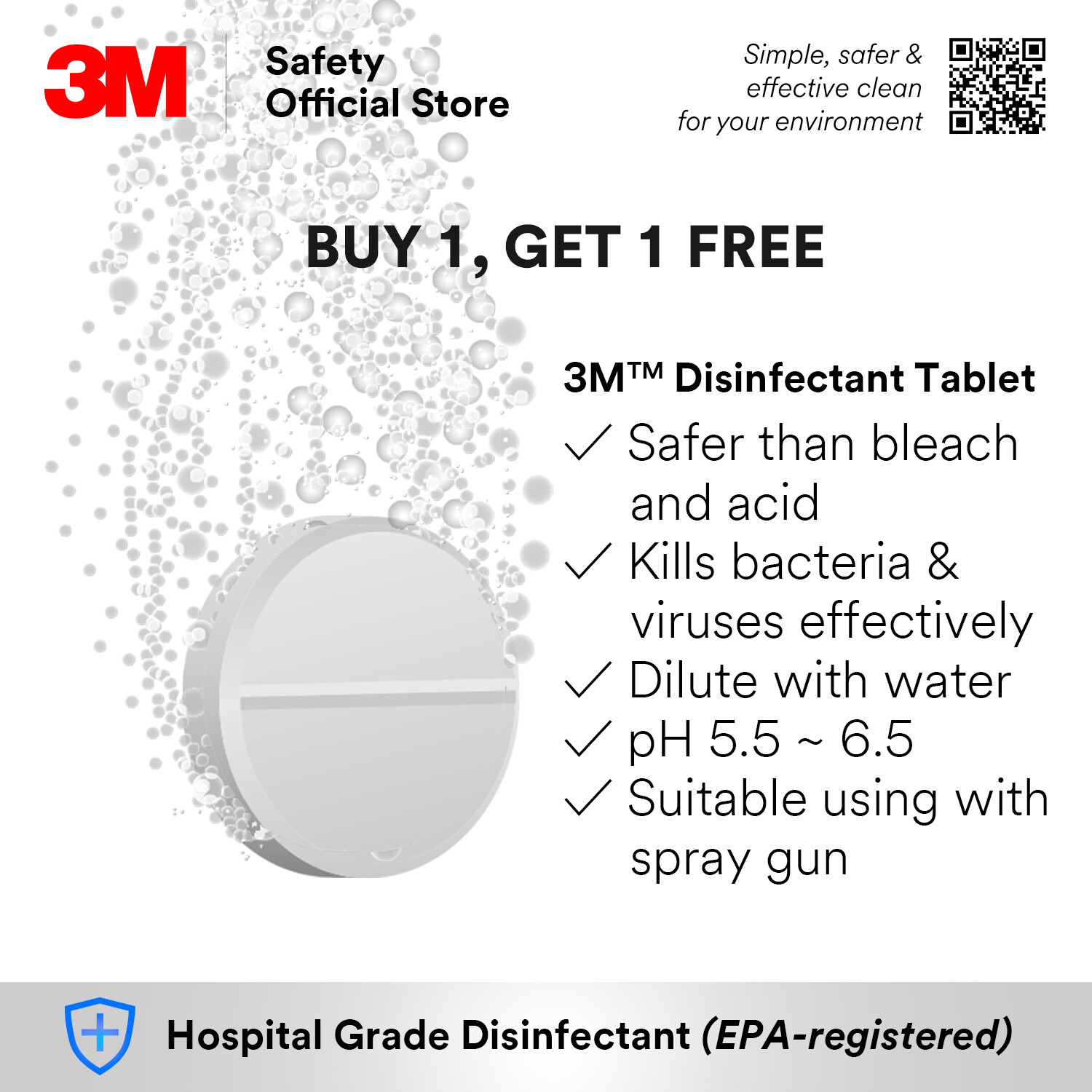 3M C.diff Solution Tablets/ Hospital Grade Disinfectant/ Use with Water ...