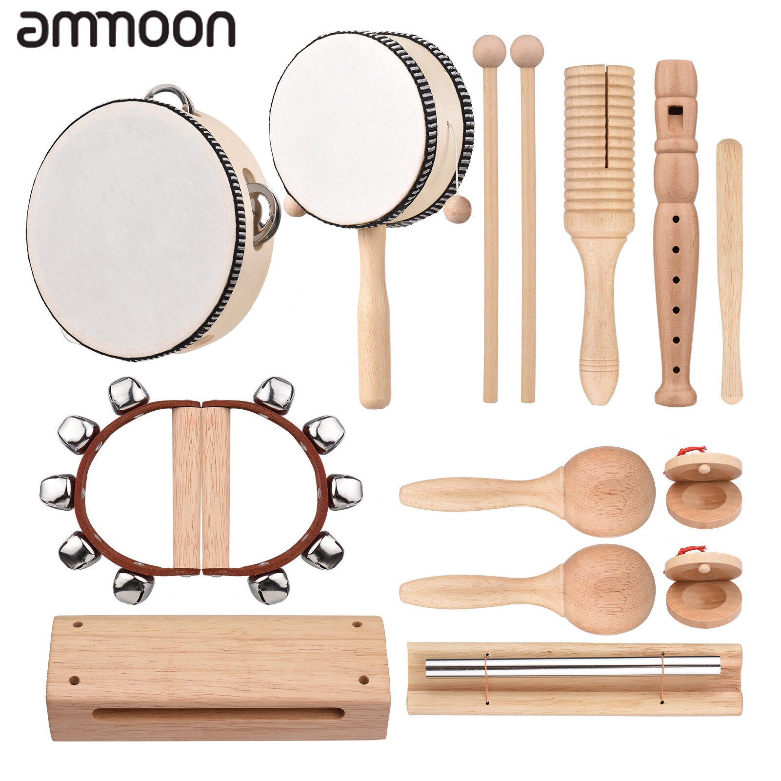 13 PCS Kids Musical Instruments Toys with Carry Bag Wooden Percussion ...