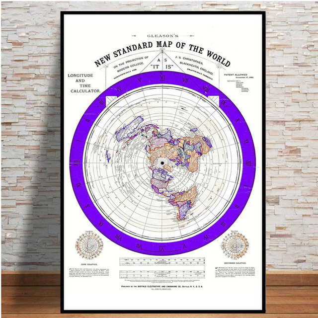 Flat Earth Map Gleason Canvas Painting Wall Decoration World Map ...