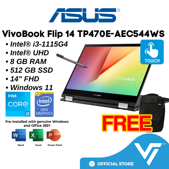 ASUS VivoBook Flip 14 TP470E-AEC544WS 2-In-1 Laptop Indie Black (Intel ...