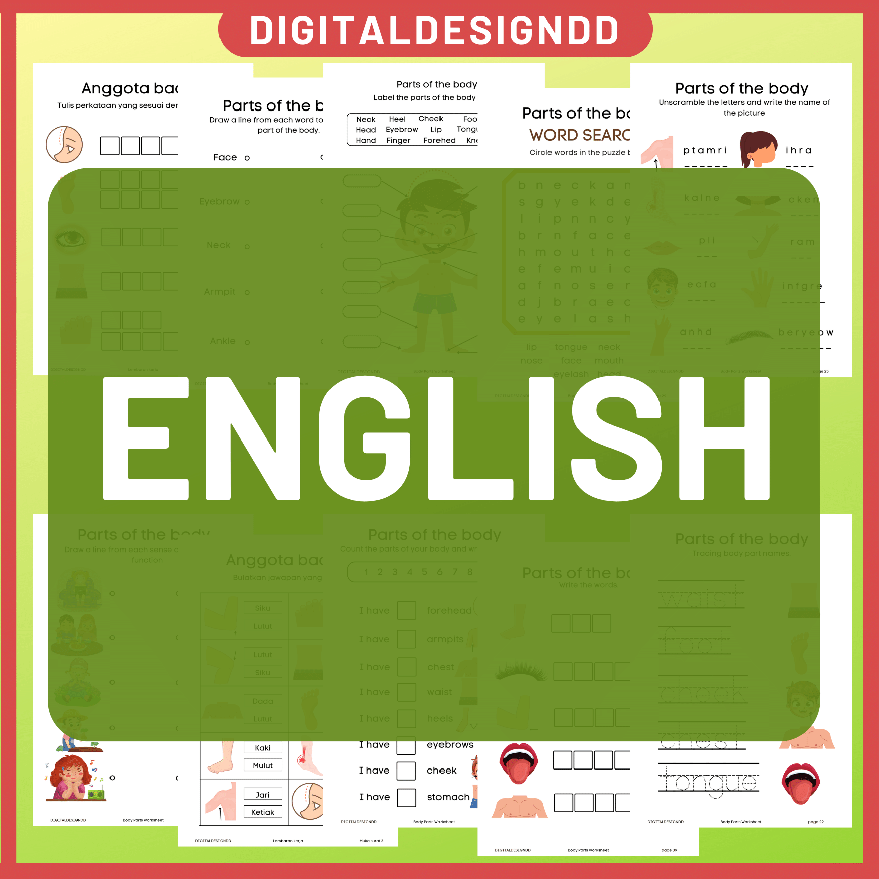 Body parts pdf worksheets for toddler preschool kids Lembaran kerja ...