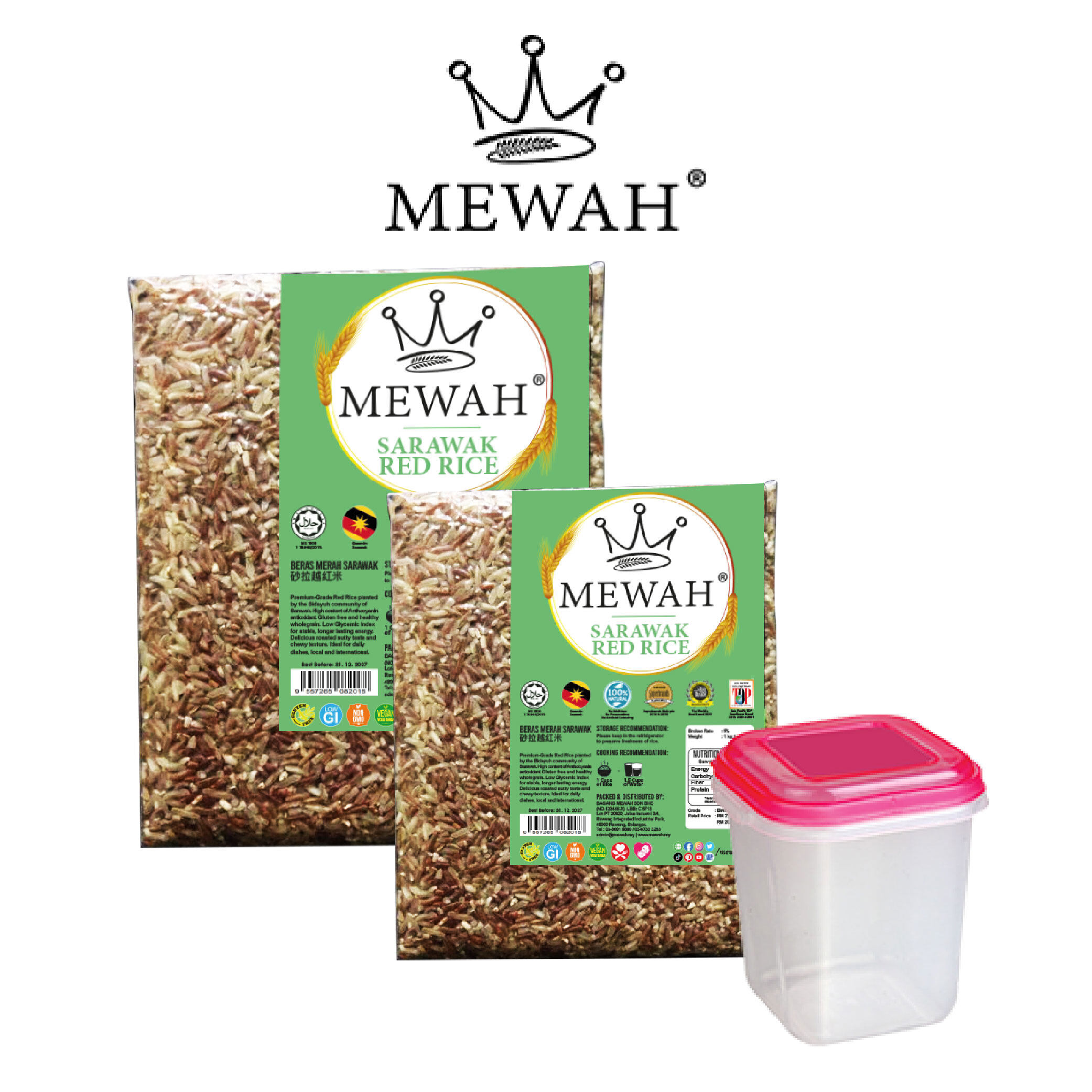 Mewah Sarawak Red Rice 2kg Bundle Free Container | Lazada