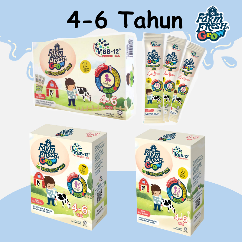 FARM FRESH GROW MILK POWDER 30G X 10 SACHETS 500G 800G 1-3 YEARS 4-6 ...
