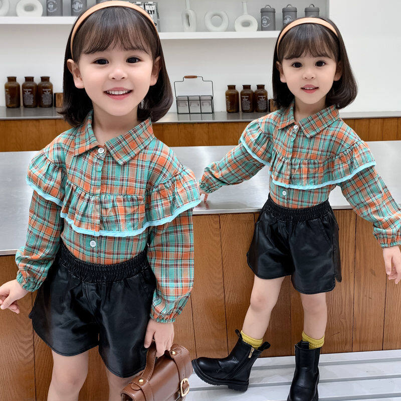 Anann Store เสื้อเชิ้ตแขนยาวฤดูใบไม้ร่วงของเด็กผู้หญิงเสื้อลายสก๊อต ...