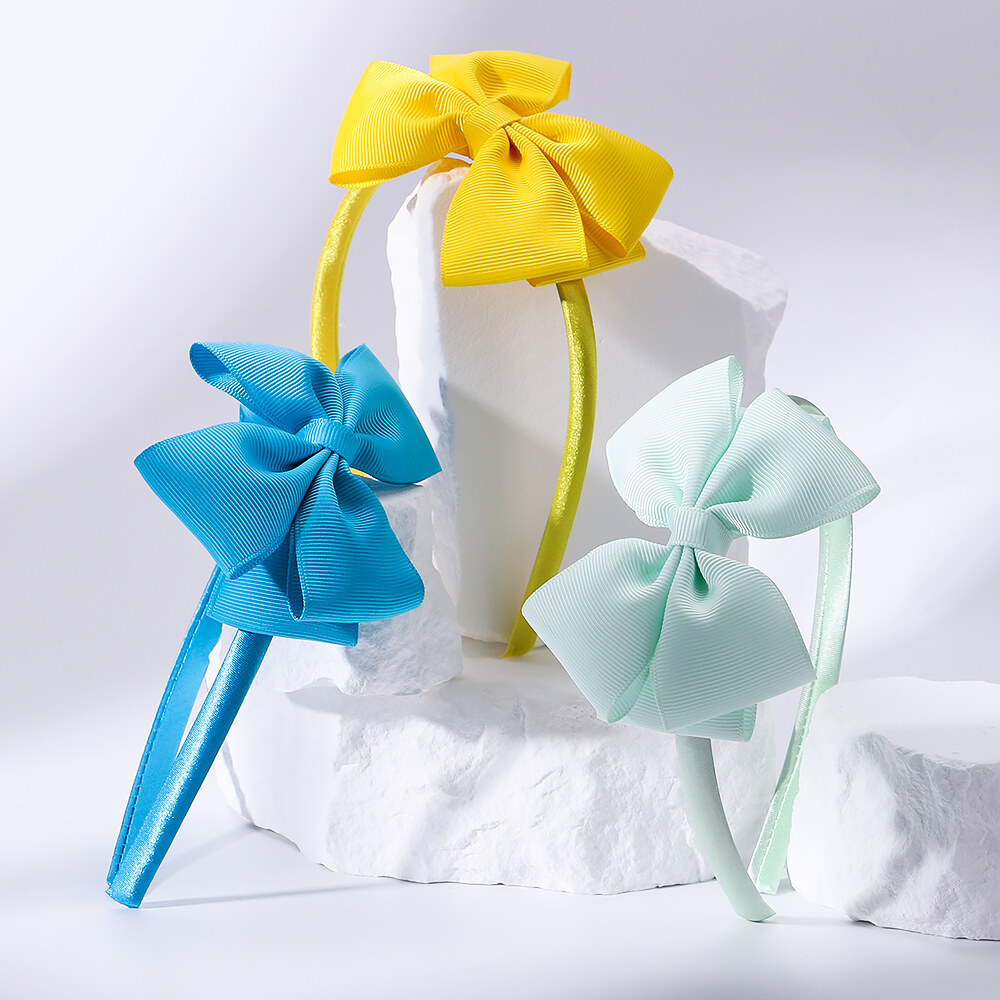 1Piece Solid Color Bowknot Hair Bands For Kids Girls Ribbon Headbands ...