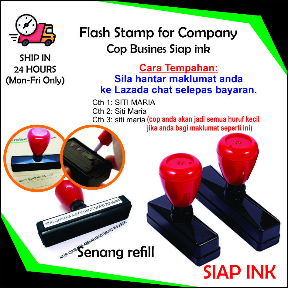 FLASH STAMP CUSTOM MADE WATERPROOF COP NAMA SIAP INK KALIS AIR NAMA ...
