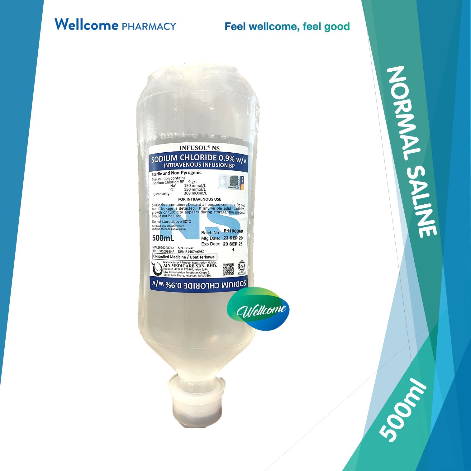 Ain Medicare Infusol NS Sodium Chloride 0.9% For Injection - 500ml | Lazada