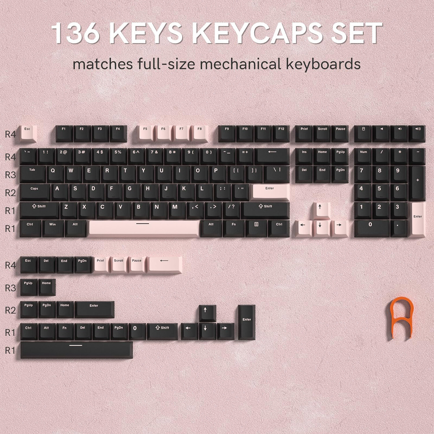 WOMIER 130 Keys Retro Black Purple PBT Keycap Double Shot Cherry ...