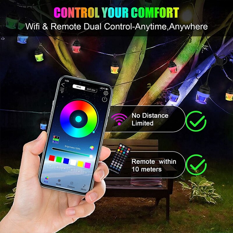 12 LED Light String RGB Hanging Bluetooth Music Light String APP Remote ...