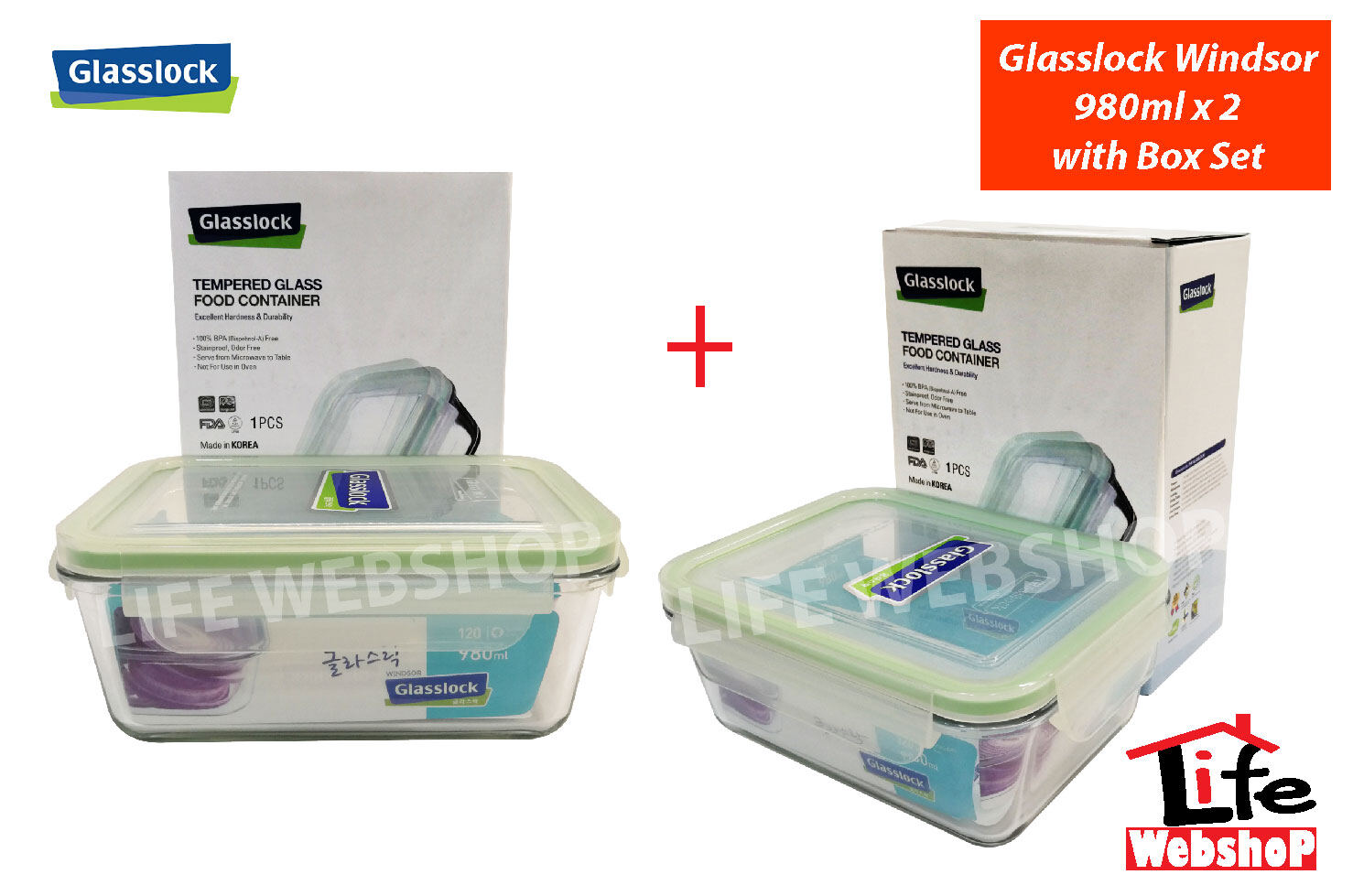 GLASSLOCK FOOD CONTAINER 980ML x 2 UNITS WITH BOX | Lazada