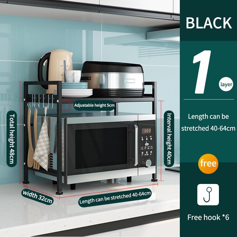 Double Layer Retractable Microwave Oven Rack Adjustable Kitchen Storage ...
