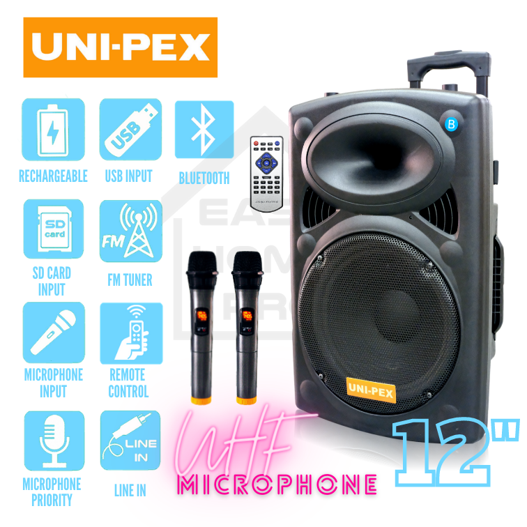 UNI-PEX UPS-112B 12" Wireless Portable Bluetooth Speaker with Karaoke ...