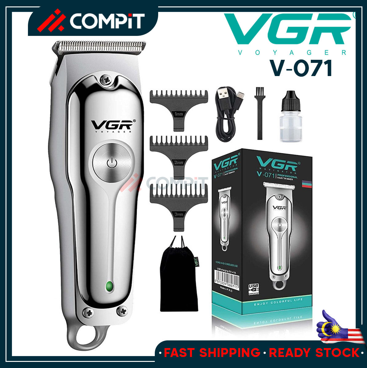 VGR V-071 Cordless Rechargeable Zero Hair Trimmer Metal Barber ...