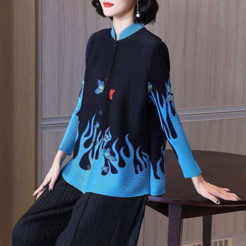 William's Castle Miyake เสื้อฤดูใบไม้ร่วงคอตั้งกระดุมแถวเดียวเสื้อเชิ้ต ...